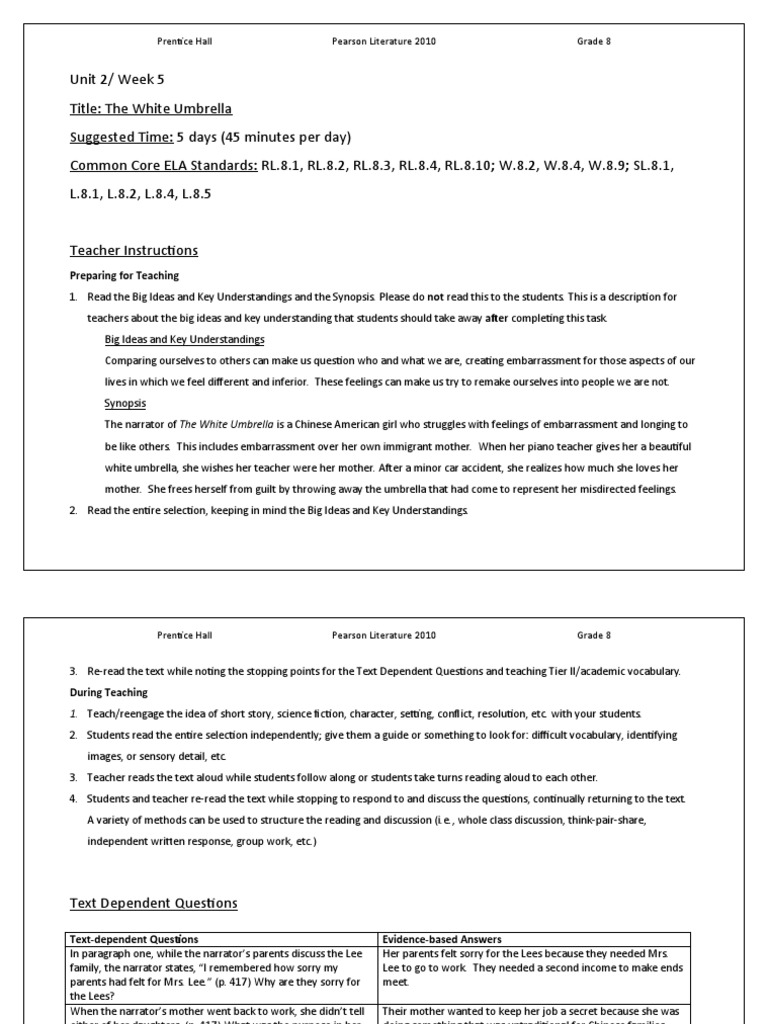 The White Umbrella. Lesson - Anthology | PDF | Communication | Human ...