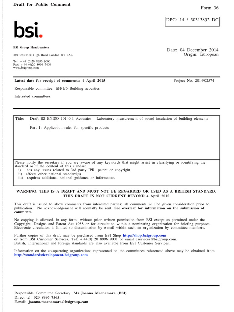 (BS EN ISO 10140-1) - Acoustics. Laboratory Measurement of Sound Insulation of Building Elements ...