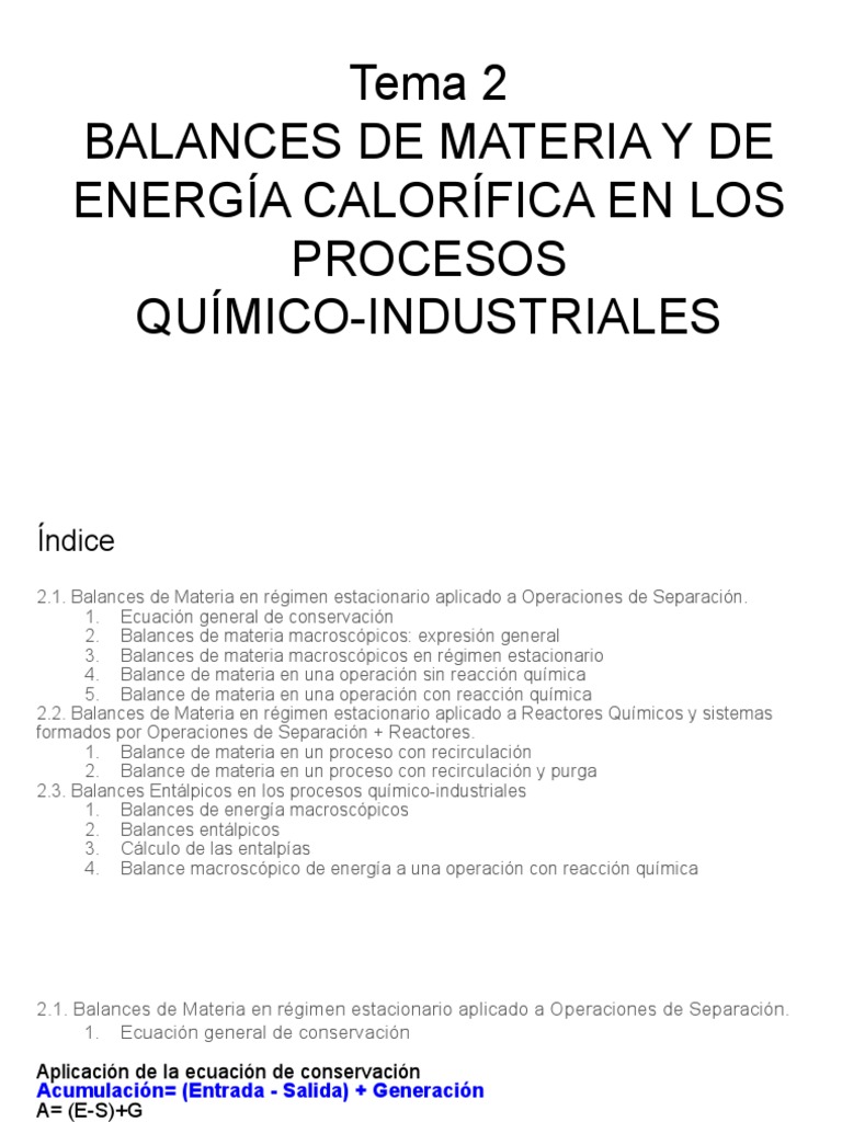 Tema 2 BALANCES DE MATERIA Y DE ENERGÍA | PDF | Entalpía | Reactor Quimico