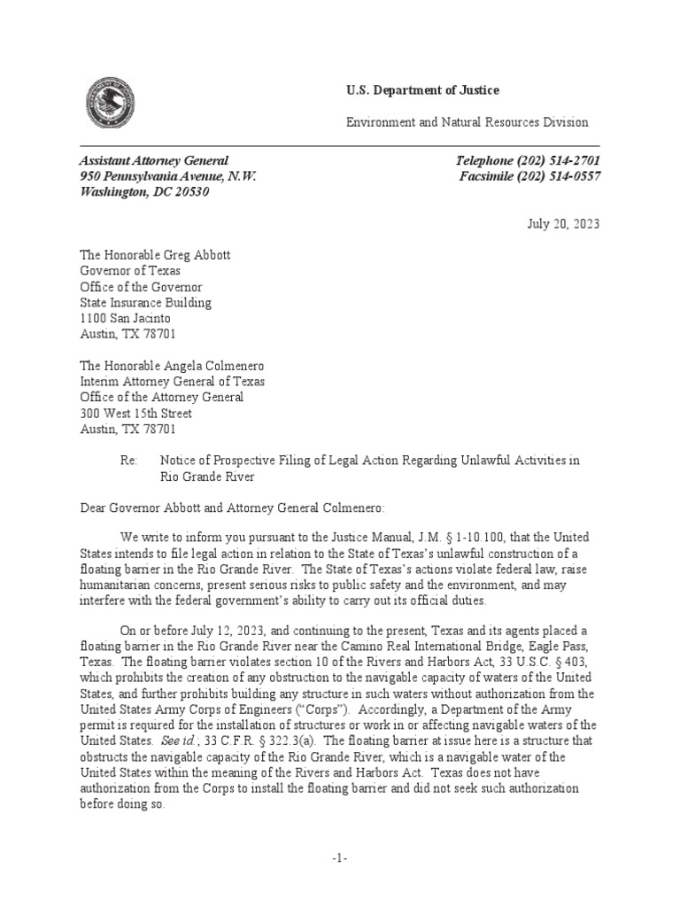 DOJ Letter To Abbott | PDF | Federal Government Of The United States ...