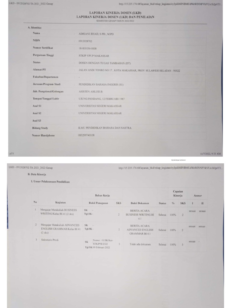 BKD Dan LKD Ta 2021 - 2022 Genap | PDF