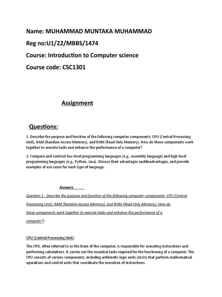 CSC Assignment | PDF | Computer Programming | Computer Data Storage CSC Assignment | PDF | Computer Programming | Computer Data Storage