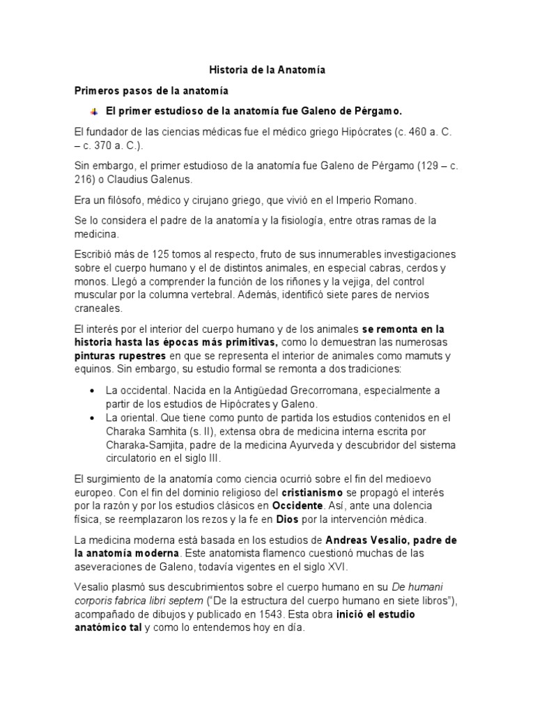 Historia De La Anatomía Pdf Anatomía Fisiología