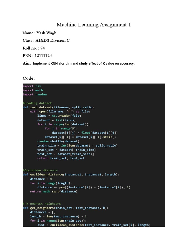 Aids - ML - B3 - 74 - Assi 1 | PDF | Accuracy And Precision | Machine Learning