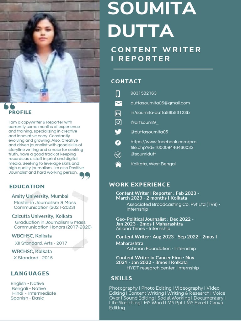 Soumita Resume | Download Free PDF | Journalism | Camera
