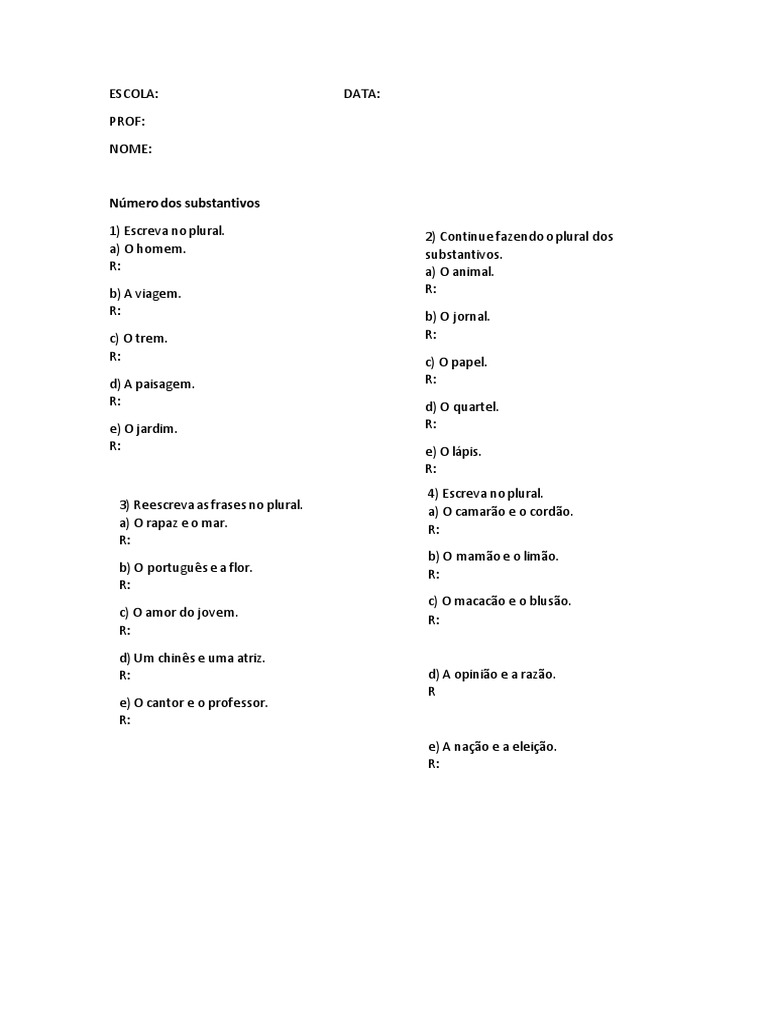 Atividade Plural, Transcrita No Quadro | PDF