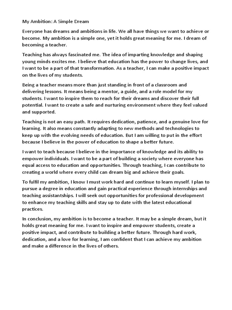 My Ambition - Teacher | PDF | Career & Growth