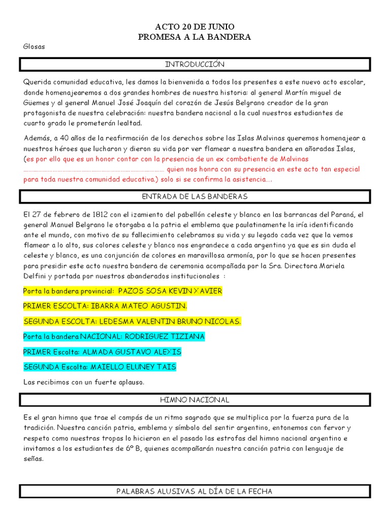 Glosas Acto 20 de Junio | PDF | Valor | Amor