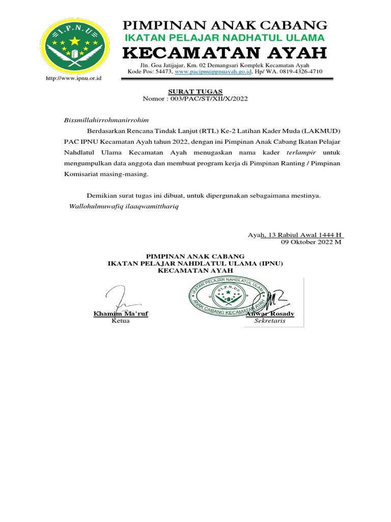 003 - Surat Tugas Ipnu | PDF