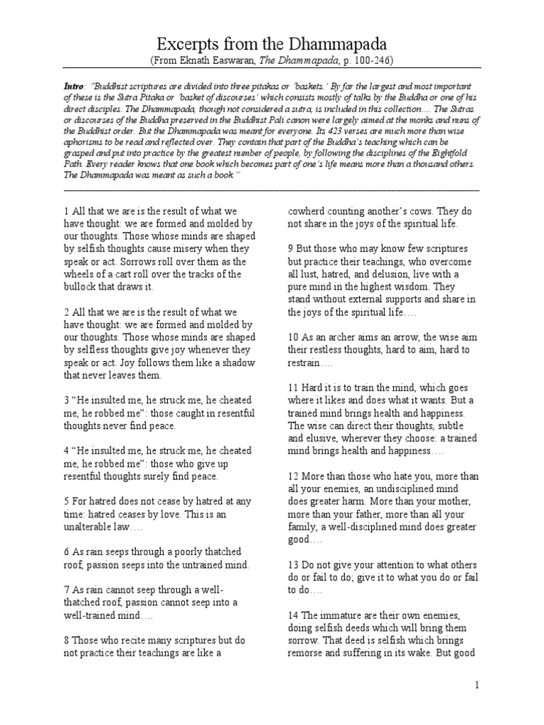 Buddhism - Dhammapada-Excerpts | PDF | Buddhist Texts | Sutra