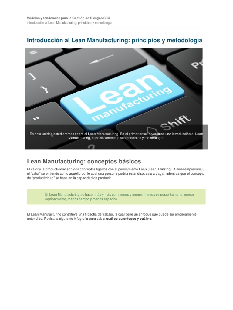 Introduccion Al Lean Manufacturing Principios y Metodologia-618b122176e5c | PDF | Lean ...