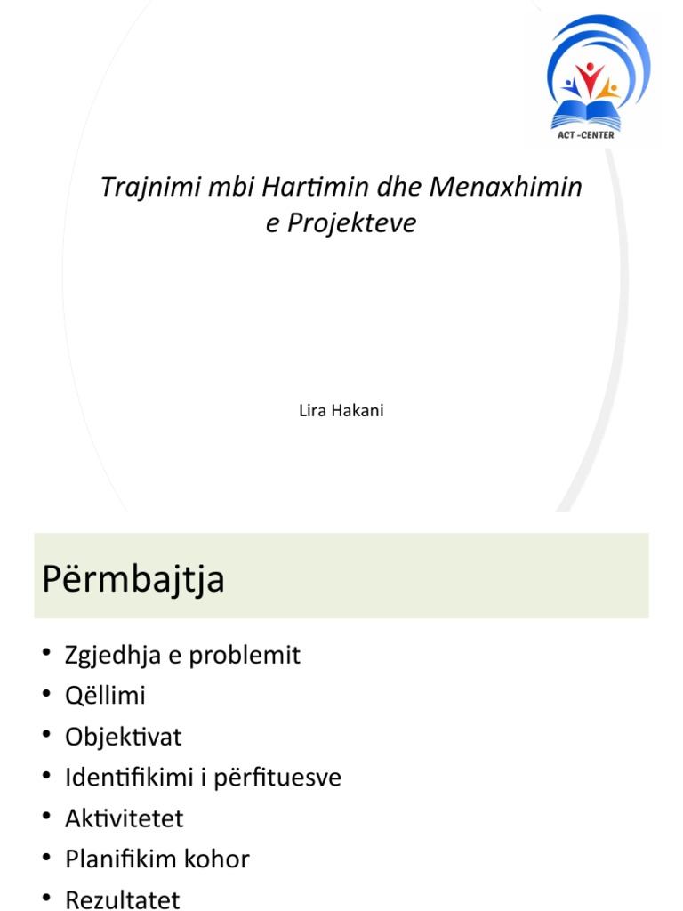Seanca 1-Trajnim Shkrim Menaxhim Projekti - LIRA Hakani | PDF