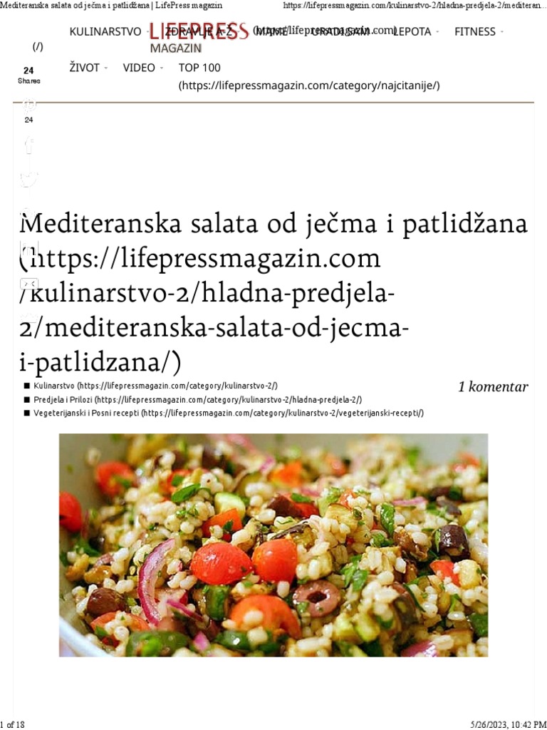 Mediteranska Salata Od Ječma I Patlidžana LifePress Magazin | PDF