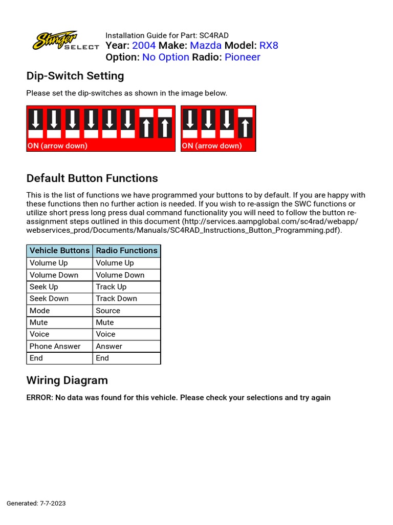 SC4RAD 2004 Mazda RX8 No Option Pioneer | PDF