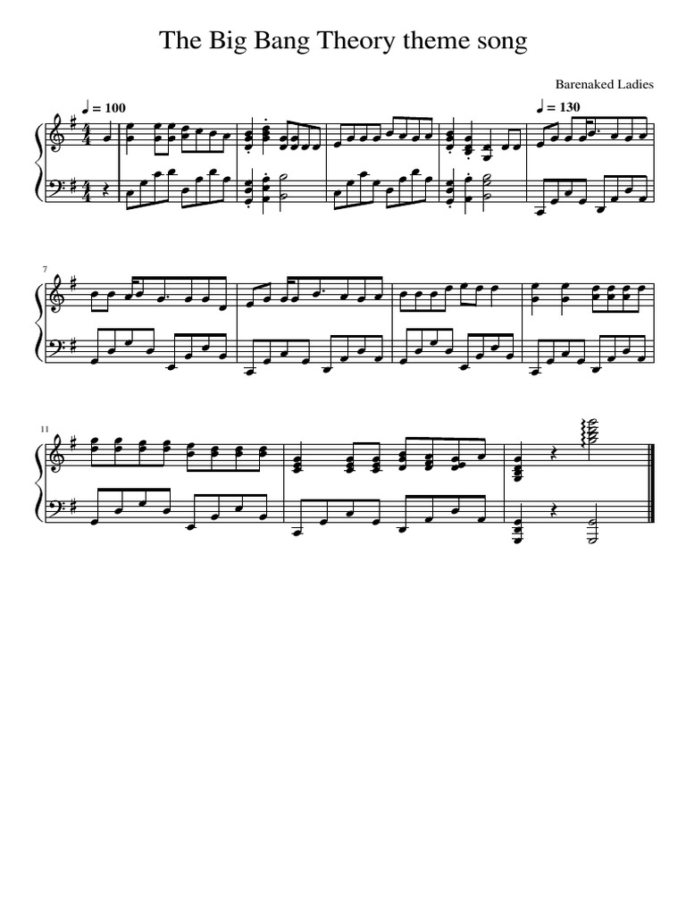 The Big Bang Theory Theme by Barenaked Ladies Piano Cover | PDF