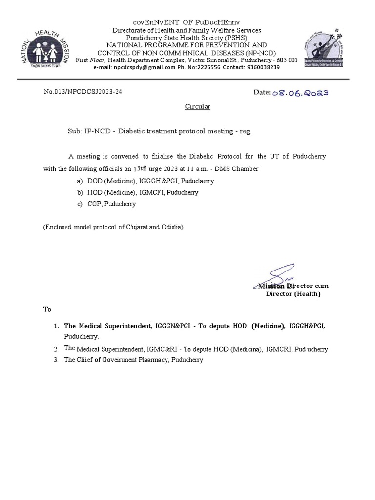 NP-NCD Diabetic Treatment Protocol-Circular | PDF | Diabetes | Hypoglycemia