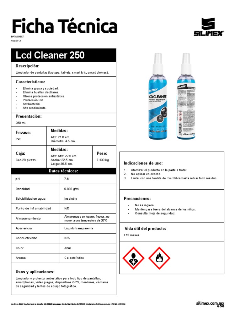 Fichas Técnicas Silimex - LCD Cleaner 250 | PDF
