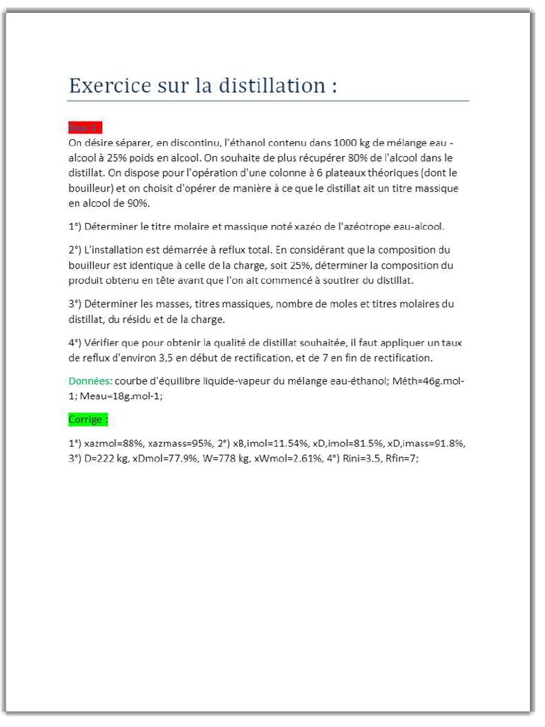 distillation-exercices-corriges-01 | PDF