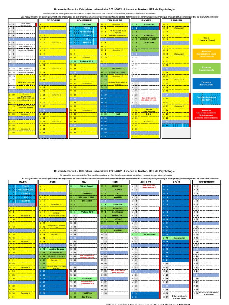 Calendrier Unviersitaire 2021-2022 - Ufr Psychologie | PDF
