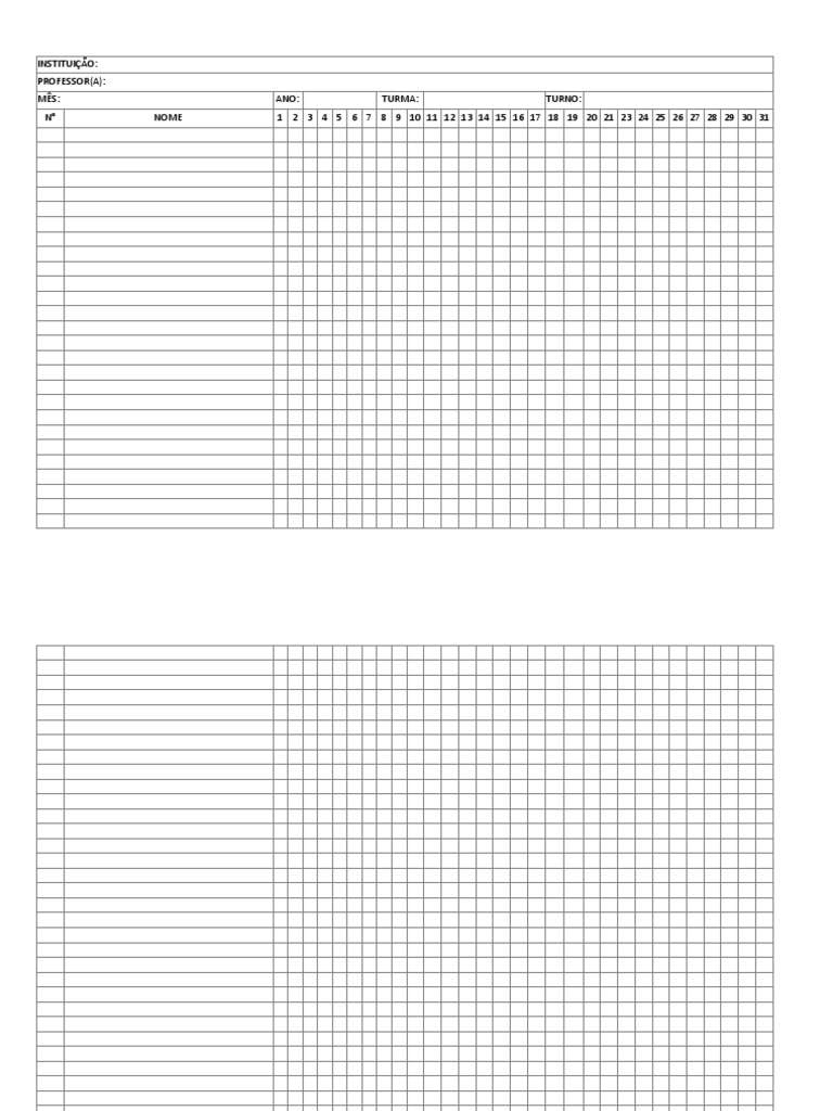 Planilha de Chamada para Imprimir | PDF