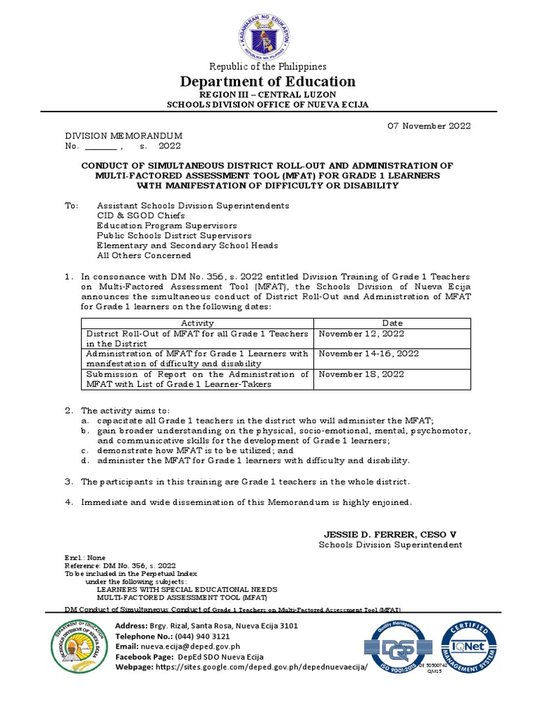 MFAT Roll-Out for Grade 1 Teachers | PDF | Cognition | Learning