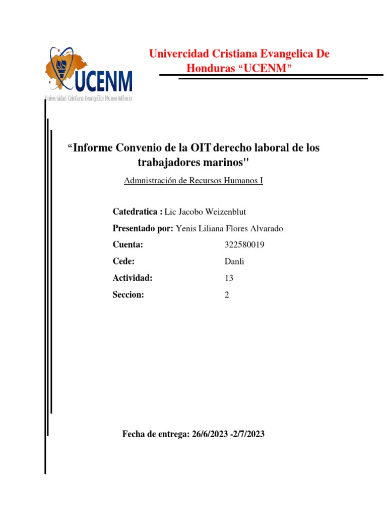 Actividad-13 Convenio de La OIT Derecho de Los Trabajadores Marinos | PDF | Derecho laboral ...