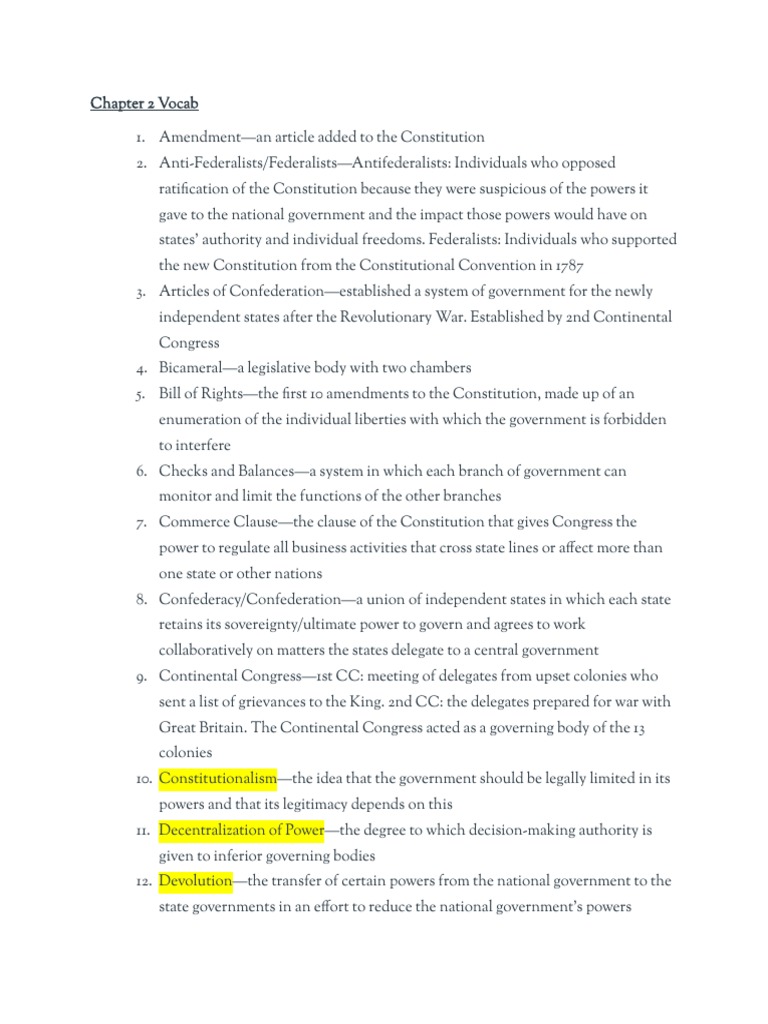 AP Gov Ch. 2 Vocab | PDF | Constitutional Convention (United States ...