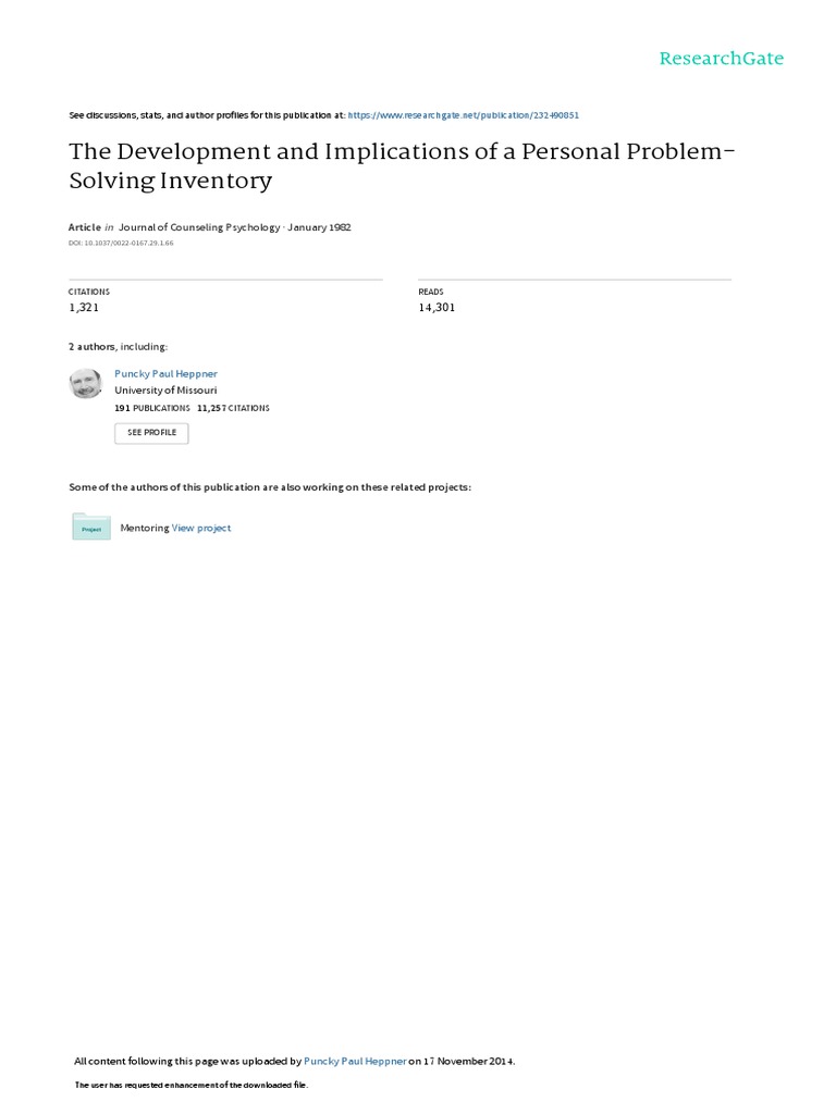 The Development and Implications of A Personal Problem-Solving Inventory | PDF | Validity ...