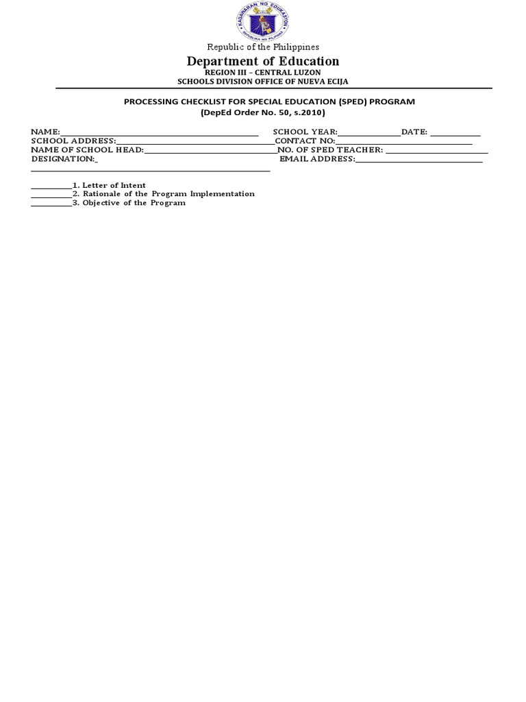 Sped Requirement Checklist For Regional Recognition | PDF | Disability ...