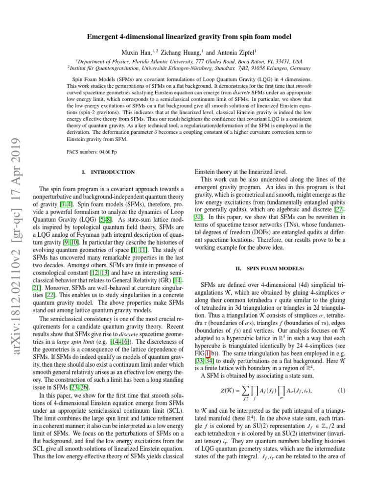 Emergent 4-Dimensional Linearized Gravity From Spin Foam Model | PDF ...