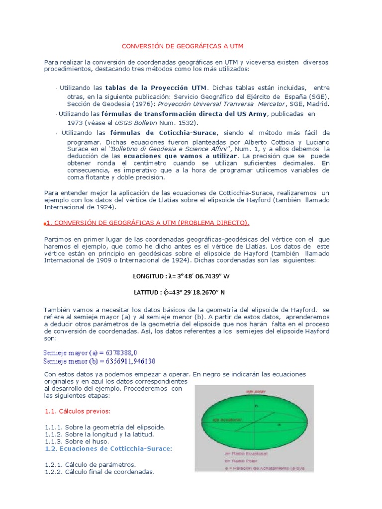 Ejercicios Conversion de Geo A Utm y Viceversa. | PDF | Matemáticas | Cartografía