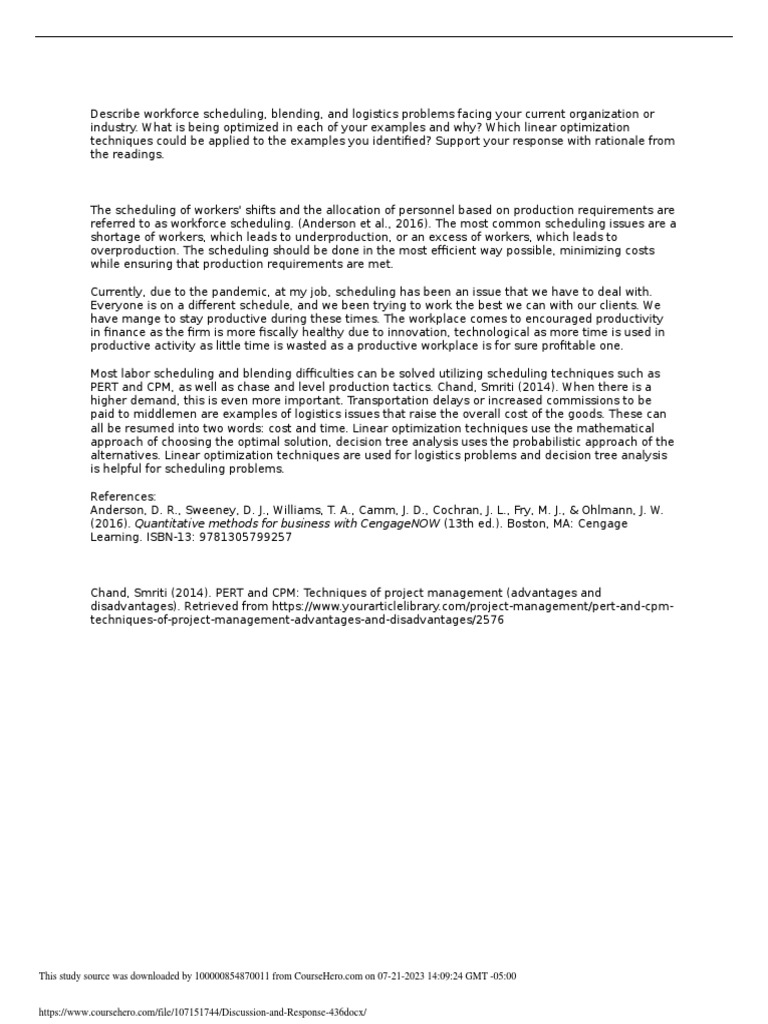 Discussion and Response 436 | PDF | Mathematical Optimization | Logistics