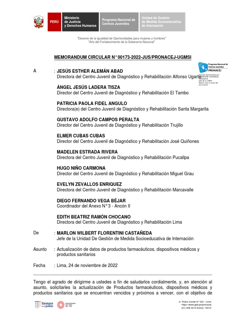 Memorandum Circular 00173 2022 Jus Pronacej Ugmsi | PDF | Gobierno Memorandum Circular 00173 2022 Jus Pronacej Ugmsi | PDF | Gobierno