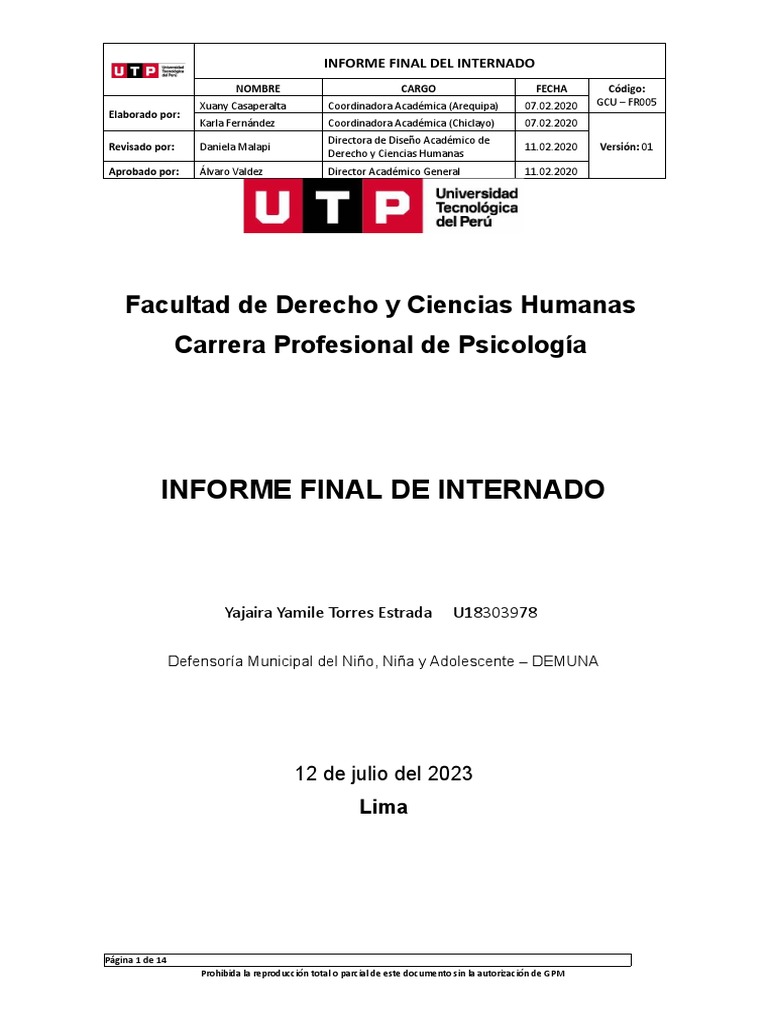 Informe Final de Internado 1 | PDF | Desarrollo personal | Cerebro