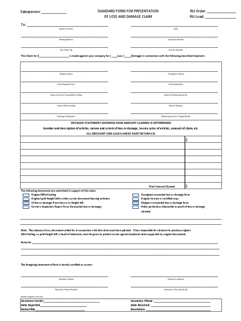 Claim Form | PDF | Cargo | Bill Of Lading