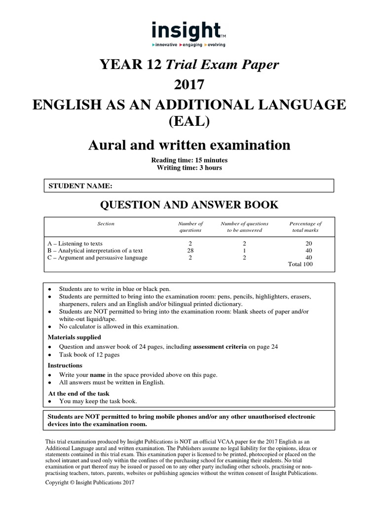 VCE English 2017 Insight Exam | PDF | Books | Radio