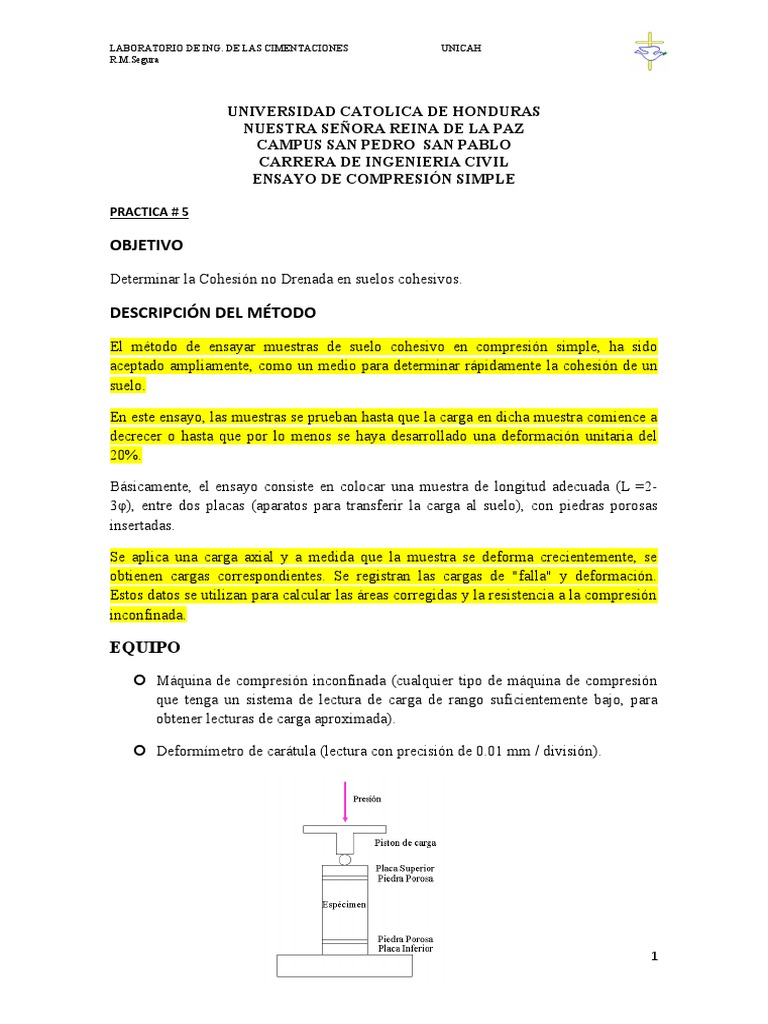Resistencia a la Compresión Simple | PDF | Laboratorios | Física ...