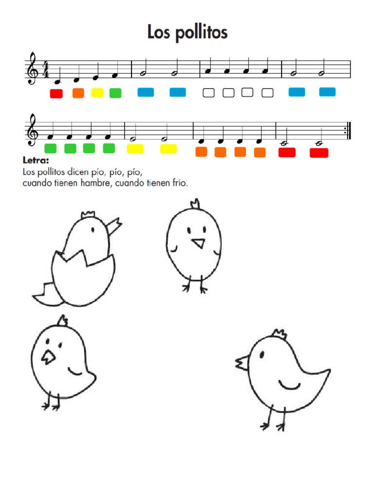 Partitura Con Colores Los Pollitos Dicen | PDF