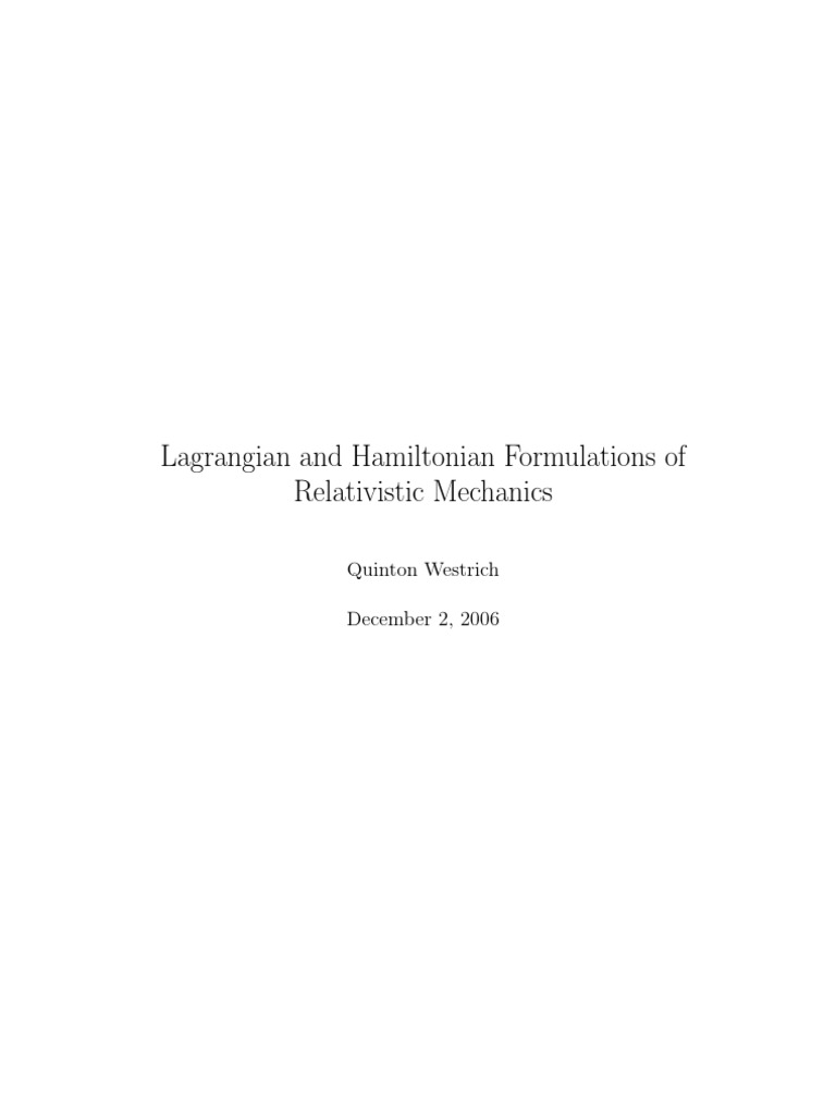 Relativistic Lagrangian and Hamiltonian Mechanics | PDF | Lagrangian ...