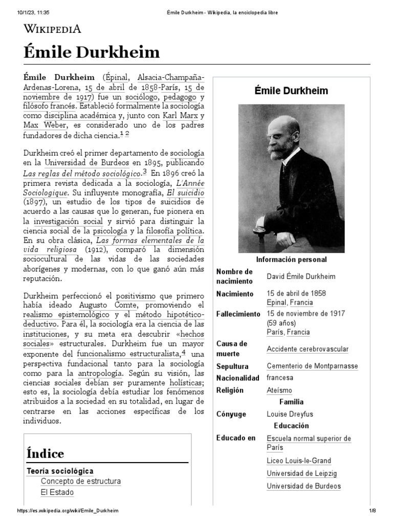 Émile Durkheim - Wikipedia, la enciclopedia libre | PDF | Emile Durkheim
