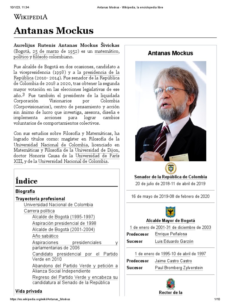 Antanas Mockus - Wikipedia, La Enciclopedia Libre | PDF | Gobierno ...