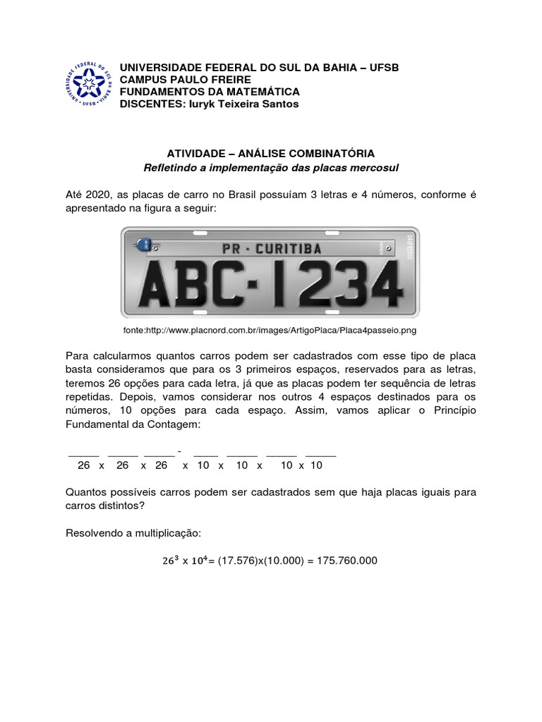 Atividade Analise Combinatória | PDF