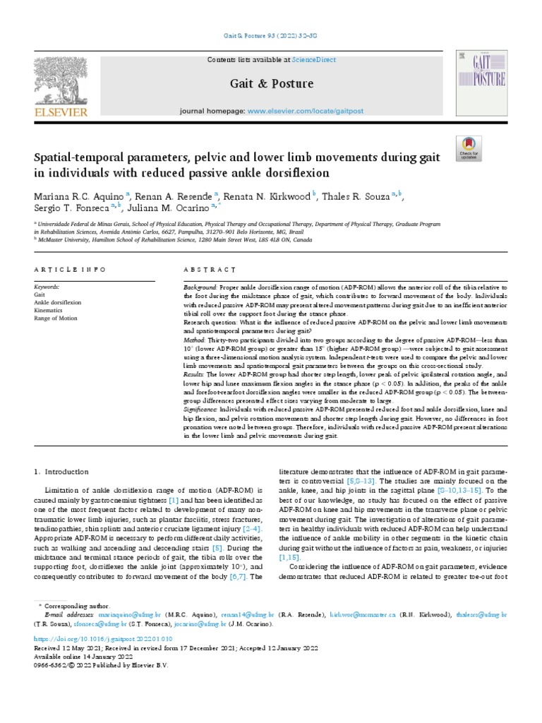 Spatial Temporal Parameters, Pelvic and Lower Limb Movements During Gait in Individuals With ...