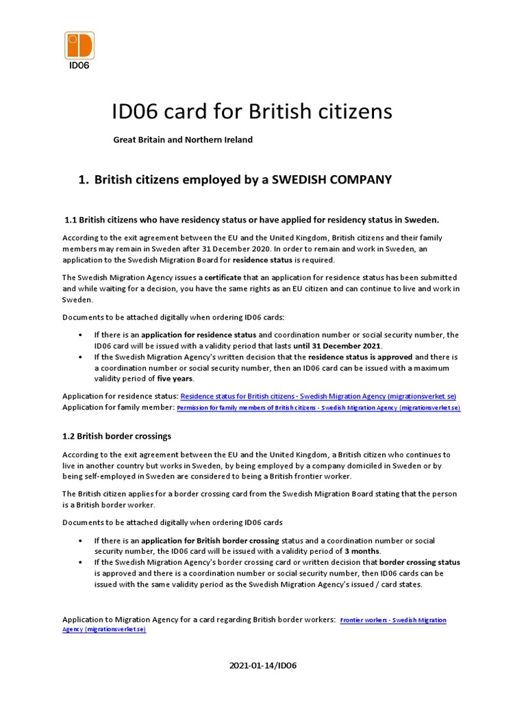 Id06 Card For British Citizens 2021 01 14 1 | PDF | United Kingdom | Sweden