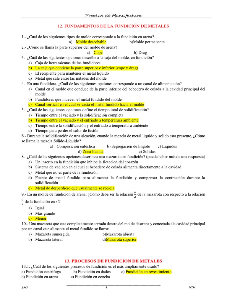 Cuestionario Procesos de Manufactura | PDF | Construcción | Soldadura