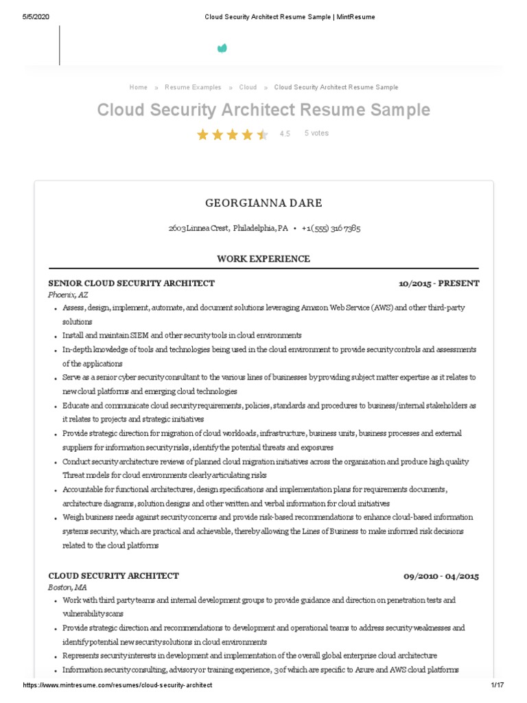 Cloud Security Architect Resume Sample _ MintResume | PDF | Cloud ...