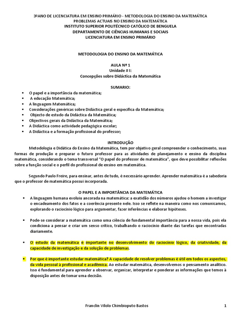 Metodologia de Ensino de Matemática | PDF | Aprendizado | Pedagogia