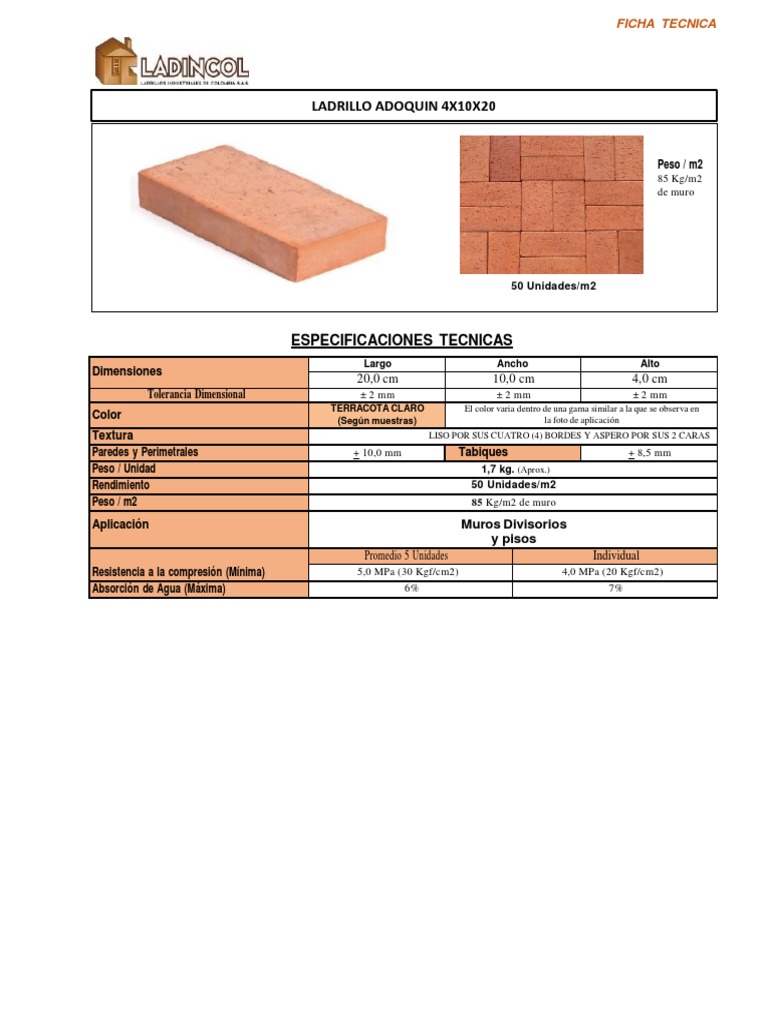 Ficha Tecnica Adoquin 4X10X20 | PDF