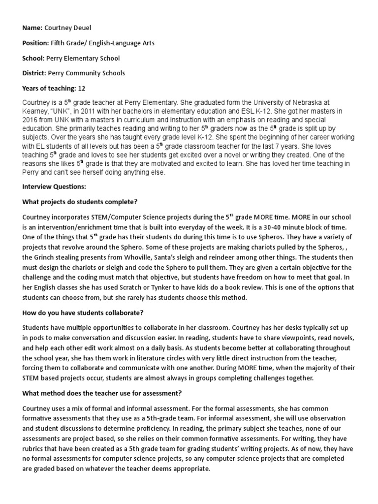 Interview - Courtney | PDF | Teachers | Classroom