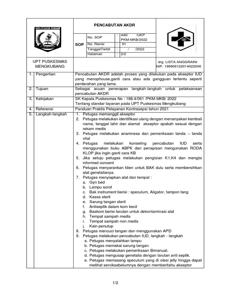 Sop Pencabutan Akdr | PDF